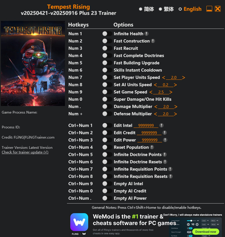 Tempest Rising Trainer +23 v2025.09.16 FLiNG - GAME TRAINER download pc cheat codes