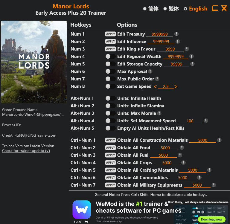 Manor Lords Trainer +20 v2025.12.23 FLiNG - GAME TRAINER download pc ...