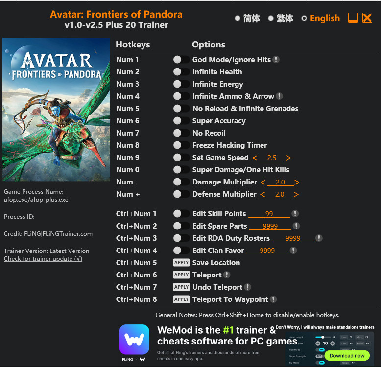 Avatar: Frontiers of Pandora Trainer +20 v2.5 FLiNG - GAME TRAINER ...